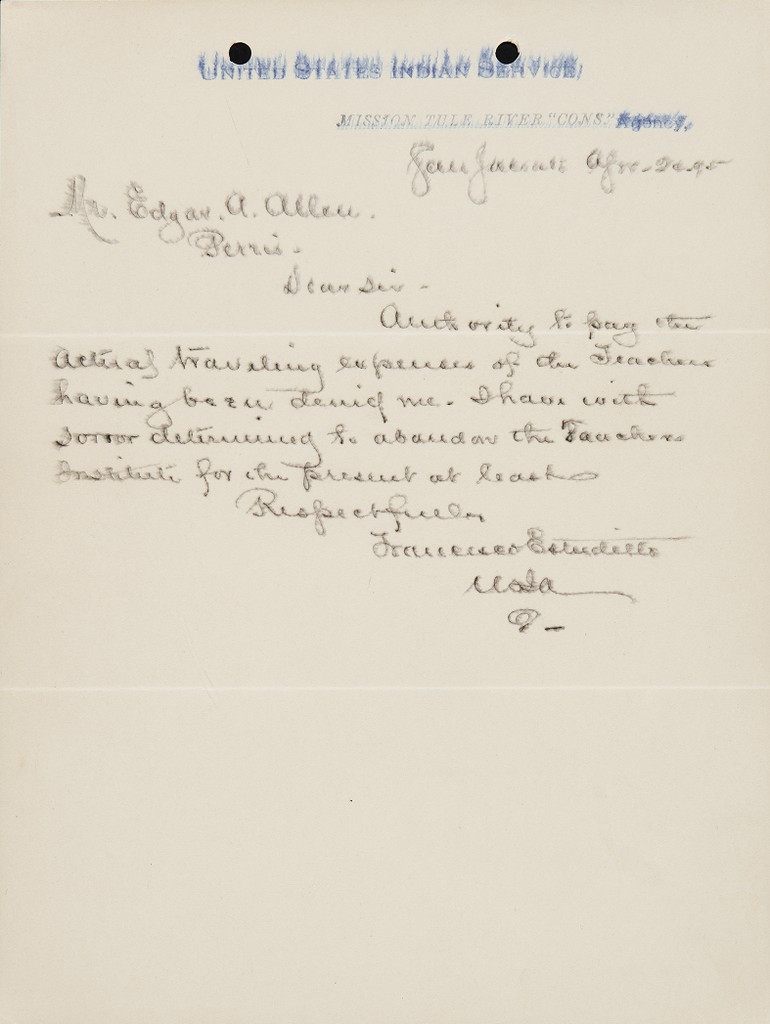 Letter to E. A. Allen from Francisco Estudillo — Calisphere