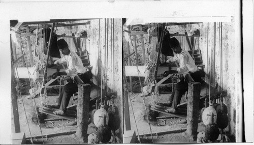 A skillful Arab weaver and his primitive loom weaving the finest of ...