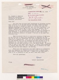 Letter to Joseph G. Hamilton from J. Robert Oppenheimer — Calisphere
