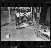 Street scene after Chicano Moratorium Committee antiwar protest riots ...