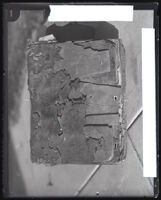 Decaying front cover binding of an ancient Armenian Bible, Los Angeles ...