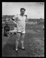 Charlie Paddock in a stadium with other athletes, Los Angeles, circa ...