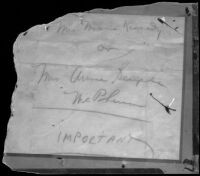 Note addressed to Minnie Kennedy and Mrs. McPherson, 1926 — Calisphere