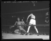 Boxer Billy Sexton falling to the mat after punches by Earl Ward in Los ...