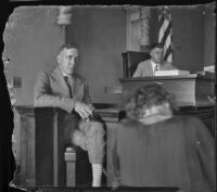Witness sits on the stand at Aimee Semple McPherson's preliminary ...