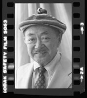 Senator S.I. Hayakawa wearing his tam-ó-shanter, 1981 — Calisphere