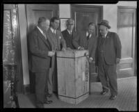 Crate containing a trunk, evidence in the Aimee Semple McPherson ...