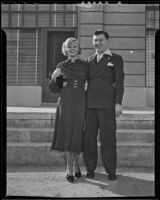 Margery Chapin and Benny Baker outside of Paramount Pictures ...