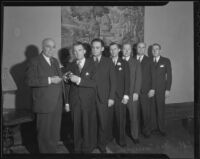 Governor Frank Merriam awarding Junior Chamber of Commerce medals ...