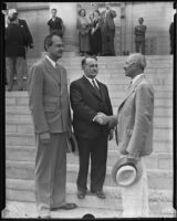 Albert S. Southwick, Mayor Shaw, and David A. Smith at City Hall, Los ...