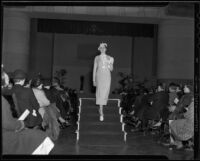 Model Monte Hargus in dress and hat, Times Fashion Show, Los Angeles ...
