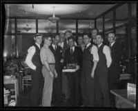 John Burchfield at his going away party, Los Angeles, 1936 — Calisphere