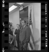 John D. Ehrlichman talking to reporters during Watergate investigations ...