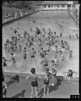 Children swimming in the reopened pool in Griffith Park, Los Angeles ...
