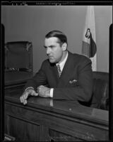 Ken Maynard, actor, testifies in court, Los Angeles, 1935 — Calisphere