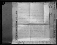 Ransom note sent to Perry M. Parker, father of kidnap victim Marion ...