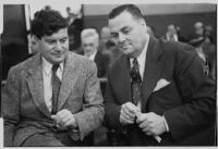 Joseph Fainer and David Hutton sit together during the Rheba Crawford libel suit, Los Angeles ...