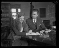 Judge Joseph P. Sproul with actress Laura Lee signing her contract, Los ...