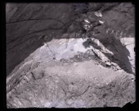 Overhead view of the Pacoima Dam construction site, Los Angeles County ...