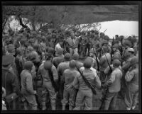 Lieutenant Col. R. E. "Dick" Hanley [?] addresses Marines during a ...