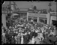 Frank F. Governor Merriam at a shopping center gathering, Los Angeles ...
