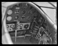 Cockpit of Art Goebel's monoplane, probably at Mines Field, Los Angeles ...