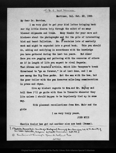 Letter from John Muir to C. Hart Merriam, 1900 Oct 23 — Calisphere