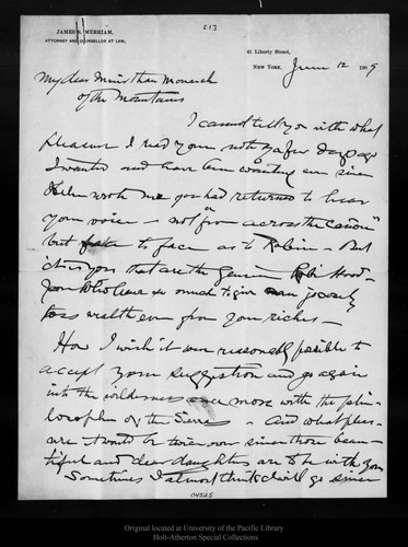 Letter from [James S. Tom Robinhood Merriam] to John Muir, 1909 Jun 12 ...