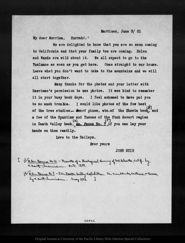 Letter from John Muir to [C. Hart] Merriam, 1901 Jun 3 — Calisphere