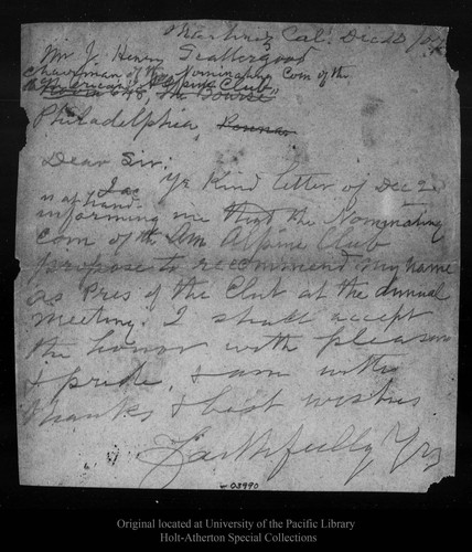 Letter from [John Muir] to J. Henry Scattergood, 1907 Dec 10 — Calisphere