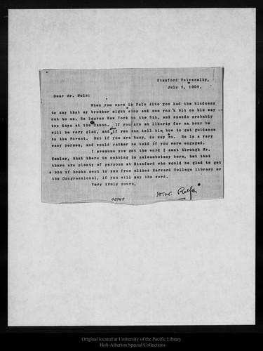 Letter from H. W. Rolfe to John Muir, 1906 Jul 5 — Calisphere