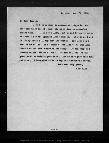 Letter from John Muir to C. Hart Merriam, 1900 Mar 30 — Calisphere