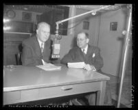 Earl Warren and columnist Leslie E. Claypool during KFWB radio ...