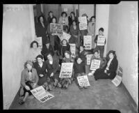 Women working for the WPA Sewing Project on strike, Los Angeles, 1936 ...