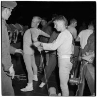 Military personnel in their skivvies during the Army-Navy maneuvers ...
