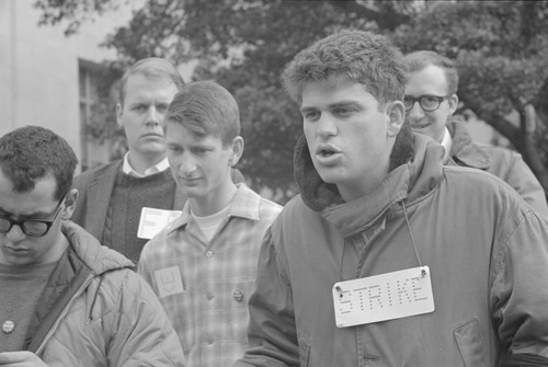 Dusty Miller and other students with STRIKE and FSM cards — Calisphere