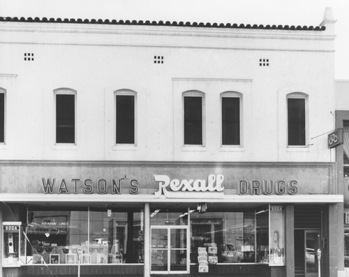 Watson's Rexall Drugs storefront, Orange, California — Calisphere
