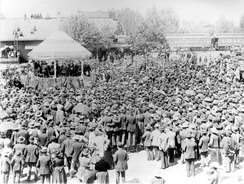 President Benjamin Harrison gives his first stump speech in Tulare ...