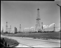 View of Stockburger oil wells at the Playa del Rey oil field, Los ...