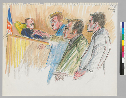 [recto]: 11/2/72 [L-R]: Judge Richard Patton, Defense Attorney Richard ...