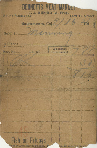 Bennetts Meat Market receipt — Calisphere