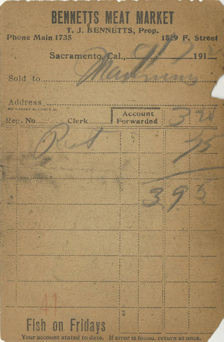 Bennetts Meat Market receipt — Calisphere
