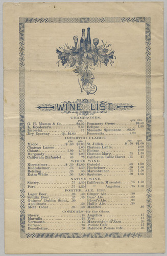 Cosmopolitan Restaurant Menu, Santa Clara, 1890 — Calisphere