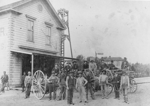 Volunteer Fire Department about 1890 on Fifth and Sycamore — Calisphere