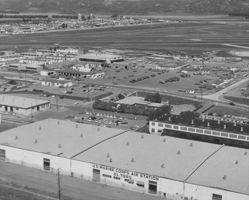 View across buildings and runway at the U. S. Marine Corps Air Station ...