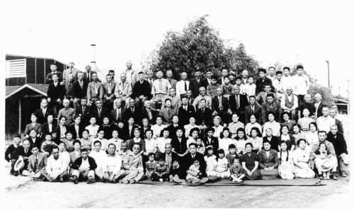 Group photo at Rohwen Relocation Camp, McGhee, Arkansas — Calisphere