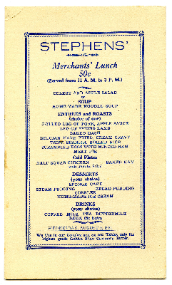 Stephens' Restaurant menu — Calisphere
