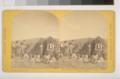 Group of Apaches, in front of the Wick-8-ups [sic], near Camp Apache ...