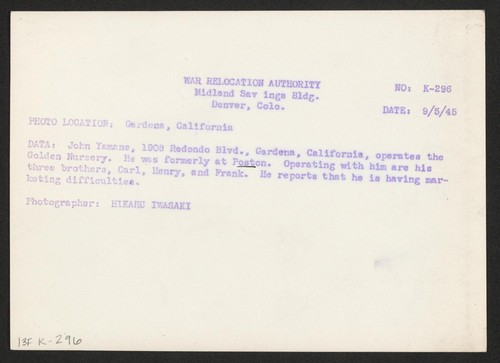 John Yamane, 1908 Redondo Blvd., Gardena, California, operates the ...