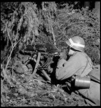 Swedish Army Manoeuvers. Machine gun nest [Soldiers, near Stockholm ...